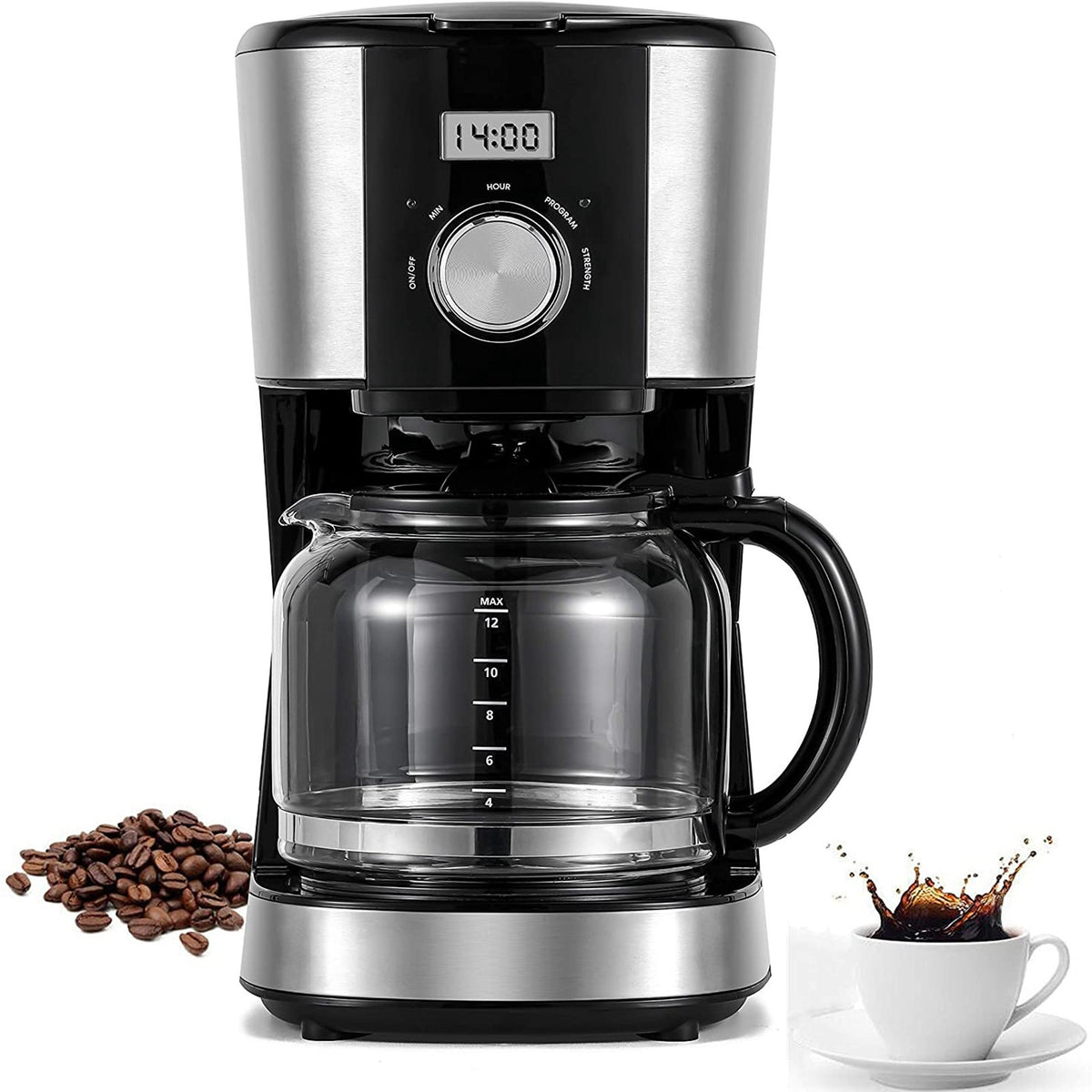12 Cup Stainless Steel Programmable Coffee Maker, Black – Mount ...